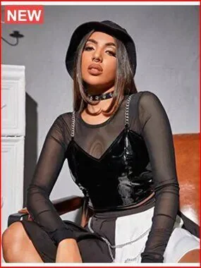 Tops | Mesh Long Sleeve Crop Top Sheer See Through Tee Shirt Clubwear ...